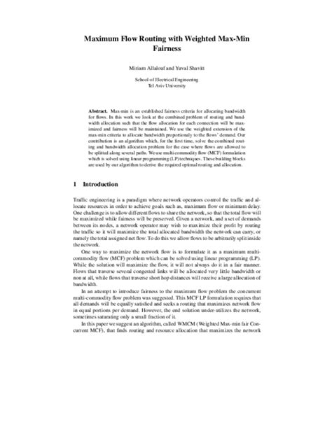 Pdf Weighted Max Min Fairness In Flow Routing