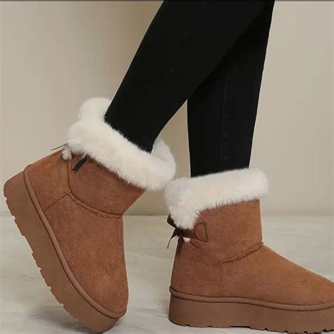 Bjux Premium Winter Snow Boots Brown Platform Design With Round Toe And