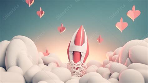 An Animation Of A Rocket Flying On Clouds Powerpoint Background For