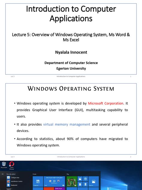 Lecture 5 Windows Operating System Ms Word And Excel Pdf Computer File Icon Computing