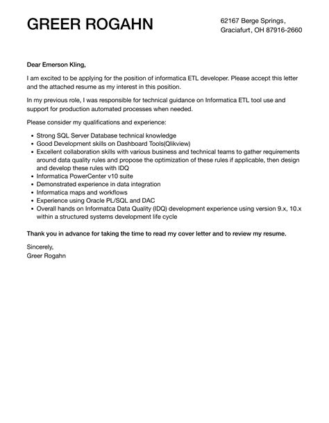 Informatica Etl Developer Cover Letter Velvet Jobs