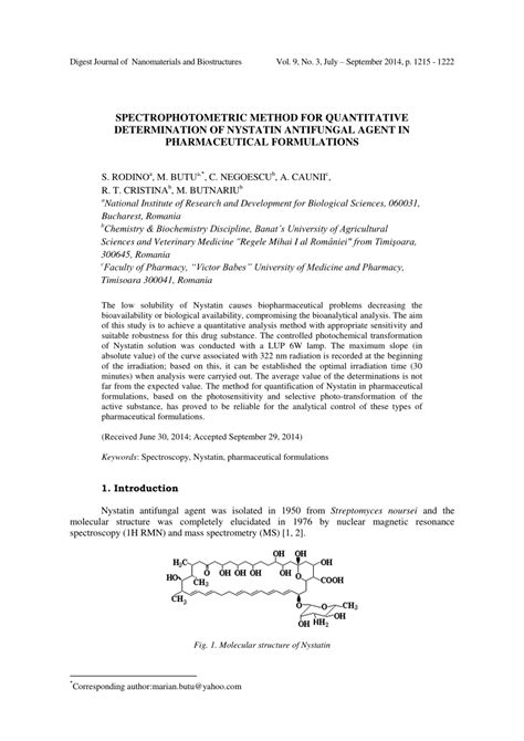 Pdf Spectrophotometric Method For Quantitative Determination Of Nystatin Antifungal Agent In