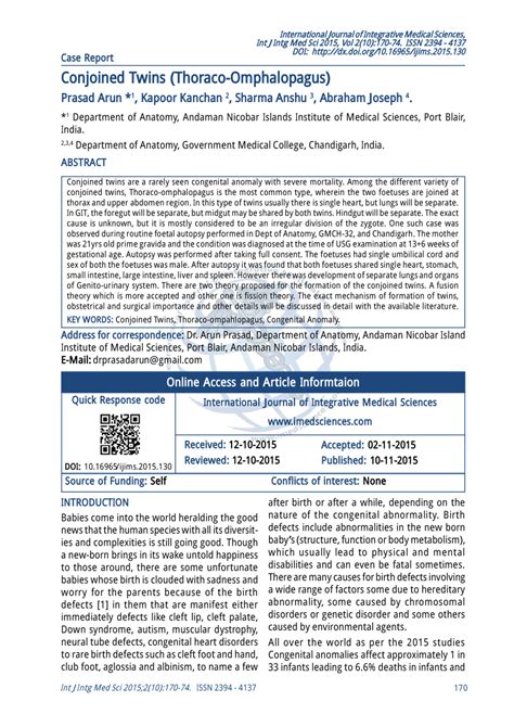 Pdf Conjoined Twins Thoraco Omphalopagus A Case Report
