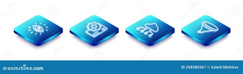 Set Isometric Line Artificial Intelligence AI Neural Network Network Cloud Connection And
