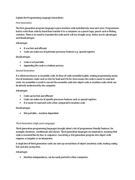 explain the programming language generations pdf