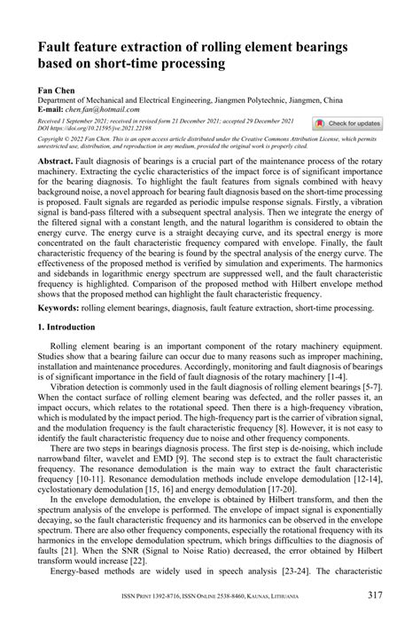 Pdf Fault Feature Extraction Of Rolling Element Bearings Based On