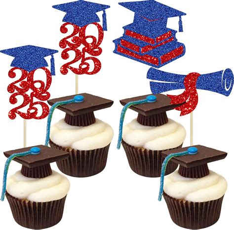 Wellsay 24pcs Graduation 2025 Cupcake Tors Glitter Diploma Grad Cap