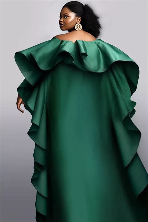 Xpluswear Design Plus Size Formal Elegant Green Off The Shoulder Satin
