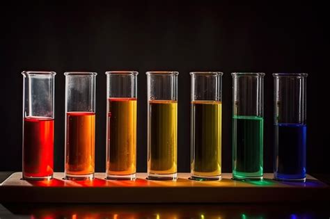 Premium Ai Image Laboratory Glassware With Multicolored Liquid On Black Background Science
