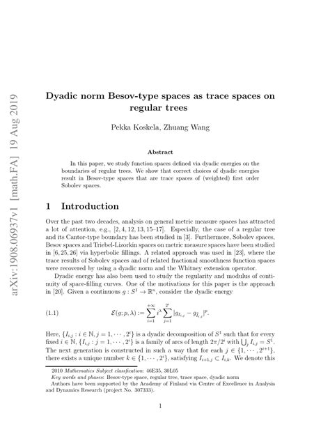 Pdf Dyadic Norm Besov Type Spaces As Trace Spaces On Regular Trees