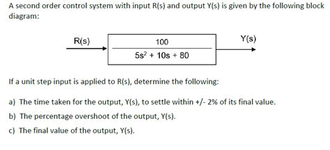 Solved A Second Order Control System With Input R S And
