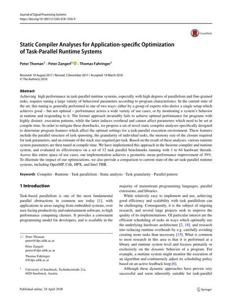 Pdf Static Compiler Analyses For Application Specific Optimization Of