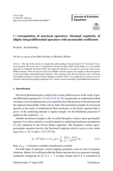 Pdf Mathrm L P Extrapolation Of Non Local Operators Maximal