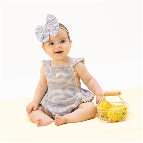 Micro Gingham Blue Blizzard Ric Rac Ruffle Sunsuit Angel Dear
