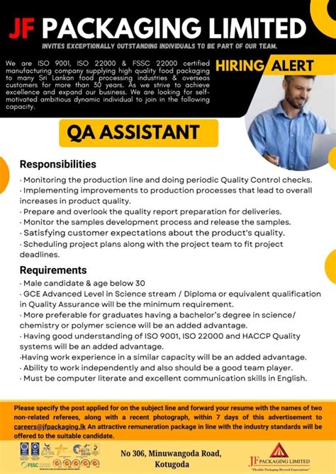 Qa Assistant Jobseeker Lk