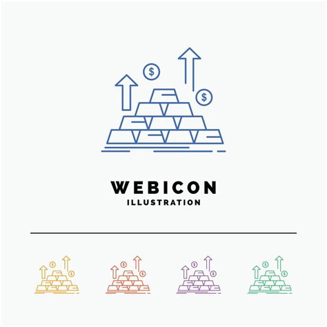 Gold Coin Cash Money Growth 5 Color Line Web Icon Template Isolated On White Vector