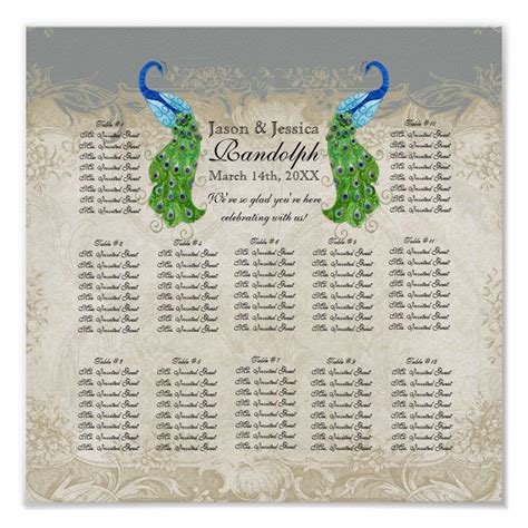 Art Deco Style Peacock Reception Seating Chart Zazzle