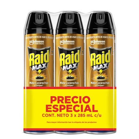 Insecticida Raid Aerosol Mata Cucarachas 3 Pack 855ml Olímpica