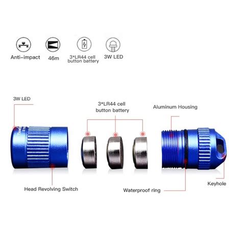 Mini Led Keychain Flashlight Small 3cm 12g Batteries Included Ultra Powerful Waterproof Led