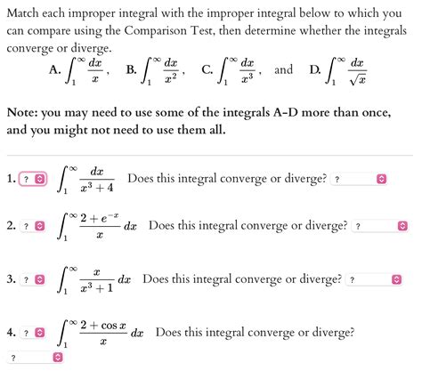 Solved Match Each Improper Integral With The Improper Chegg Com