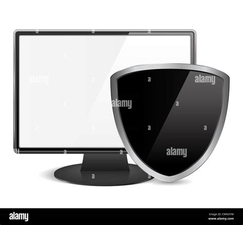 Computer Monitor With Shield Stock Photo Alamy
