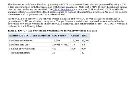use case 1 oltp workload using tpc c like benchmark reference