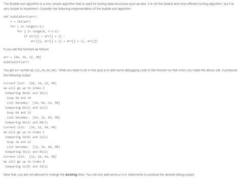 Solved The Bubble Sort Algorithm Is A Very Simple Algorithm Chegg