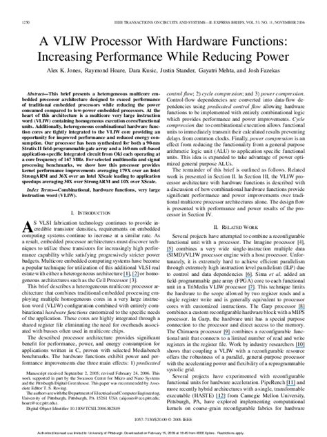 Pdf A Vliw Processor With Hardware Functions Increasing Performance