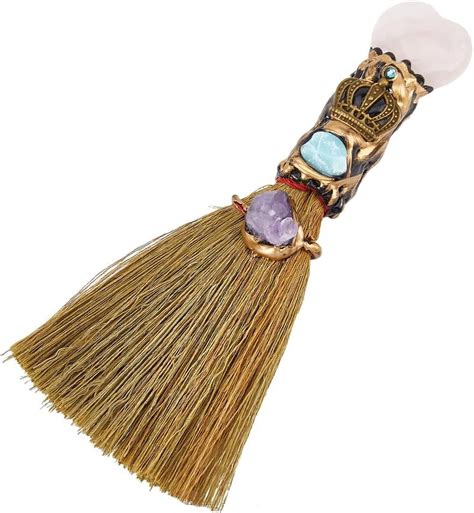 Natural Rose Quartz Magic Sweeper Mini Broom Decorations Amethyst