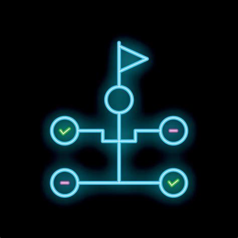 Neon Algorithm Showing Path To Success With Checkmark Flag On Black Background 52852831 Vector