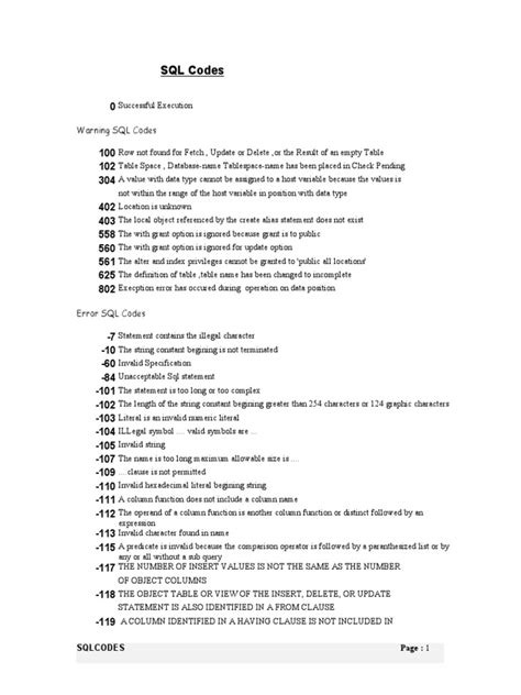 Sql Error Codes And Descriptions Pdf Database Index Computer