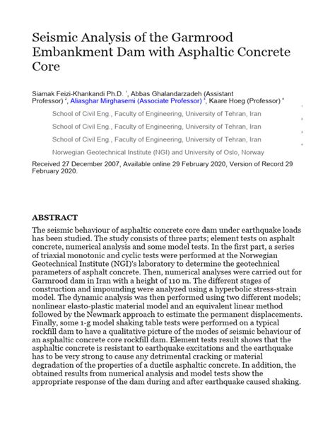 Seismic Analysis Of The Garmrood Embankment Dam With Asphaltic Concrete