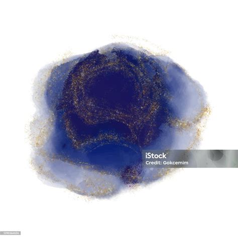 골드 글리터 효과와 수채화 스플래시 밝은 화려한 그런지 덩어리 패션 뷰티 포스터 및 배너 그래픽 디자인 푸른 바다 색상 밝은 파란색 투명 수채화 벡터 원 얼룩 스톡 금