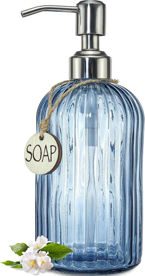 Jasai 18oz Navy Blue Glass Soap Dispenser For Kitchen