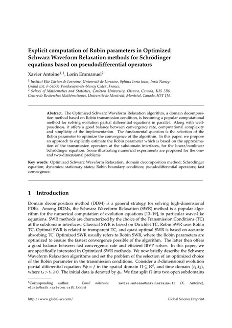 pdf explicit computation of robin parameters in optimized schwarz