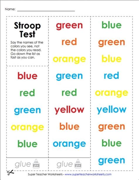 Printable Stroop Test Printable Recipe Cards