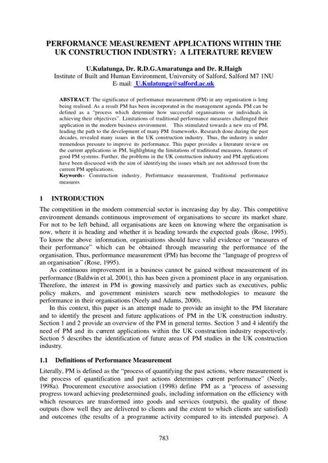 pdf performance measurement applications within the uk construction