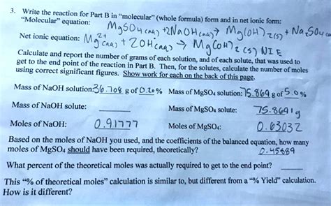 SOLVED Write The Reaction For Part B In Molecular Molecular Equation Whole Formula Form