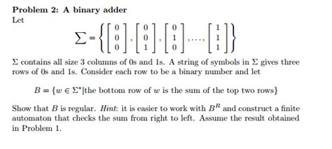 solved problem 2 a binary adder let 0 Σ contains all size 3
