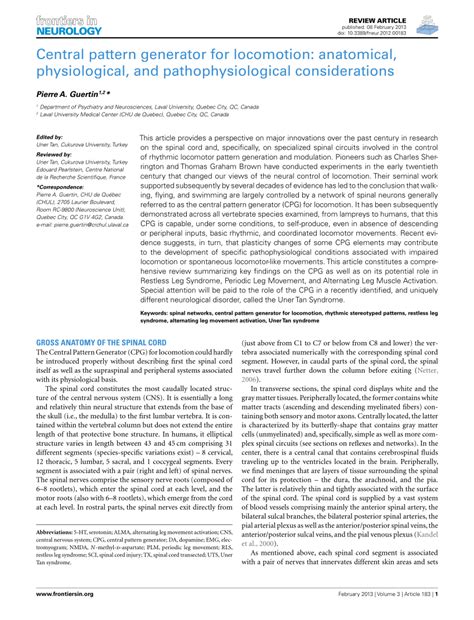 Pdf Central Pattern Generator For Locomotion Anatomical Physiological And
