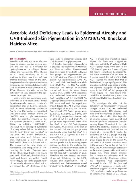Pdf Ascorbic Acid Deficiency Leads To Epidermal Atrophy And Uvb