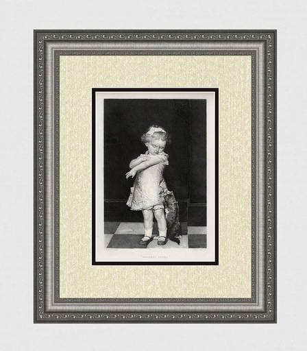 Edgard Farasyn 1800s Engraving Naughty Pussy Signed Gallery Framed