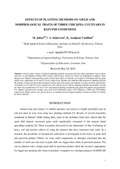 Pdf Effects Of Planting Methods On Yield And Morphological Traits Of Three Chickpea Cultivars