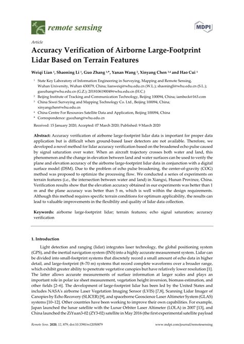 Pdf Accuracy Verification Of Airborne Large Footprint Lidar Based On Terrain Features
