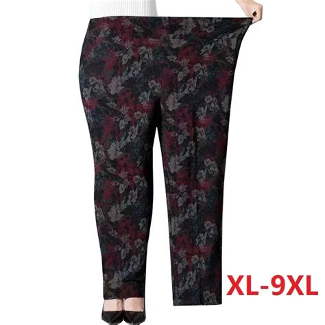 캐주얼 따뜻한 신축성 하이 웨스트 스트레이트 바지 여성용 특대형 8xl 중년 가을 겨울 바지 2022 신상품