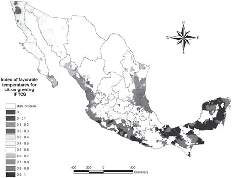 Climatic Suitability Map For Citrus Growth As A Function Of Temperature