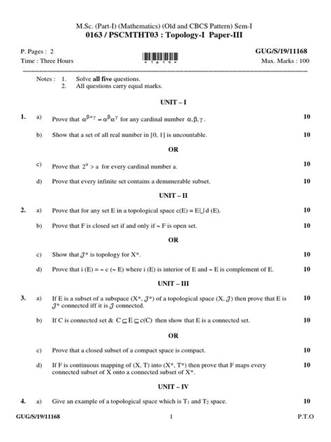 Msc 1 Sem Mathematics Topology 1 11168 Summer 2019 Pdf Set