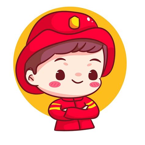 Cute Fire Fighter Crossed Arm Cartoon Character Profession Concept