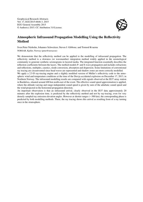 Pdf Atmospheric Infrasound Propagation Modelling Using The Reflectivity Method
