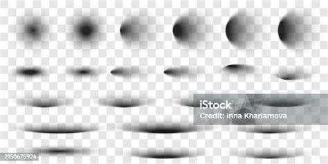 부드러운 가장자리가 있는 사실적인 둥근 그림자 회색 원형과 타원형 그림자가 투명한 배경에 고립되어 있습니다 템플릿 그림자